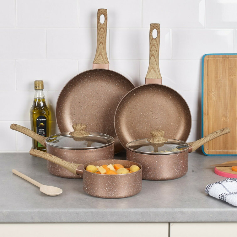 Belfry Kitchen Rose Gold Pots & Pans With Wood Look Handles[24Cm Frying ...